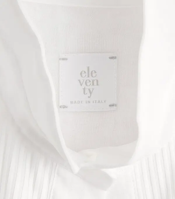 Eleventy Cotton Gauze Longline Dress Shirt With Ribbed Plastron