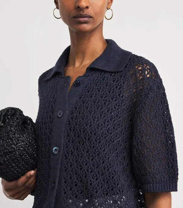 Eleventy Linen-silk Knitted Open-work Shirt