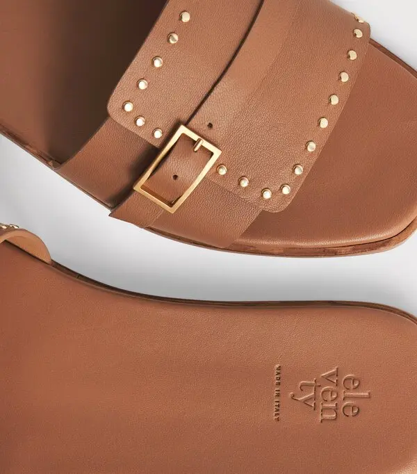 Eleventy Leather Embellished Flat Sandals