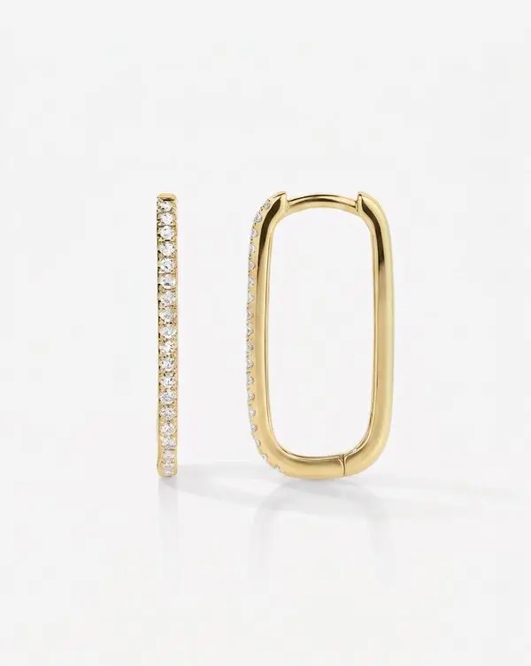 Ring Concierge Diamond Rectangle Hoop Earrings In 14k Solid Gold - One-color