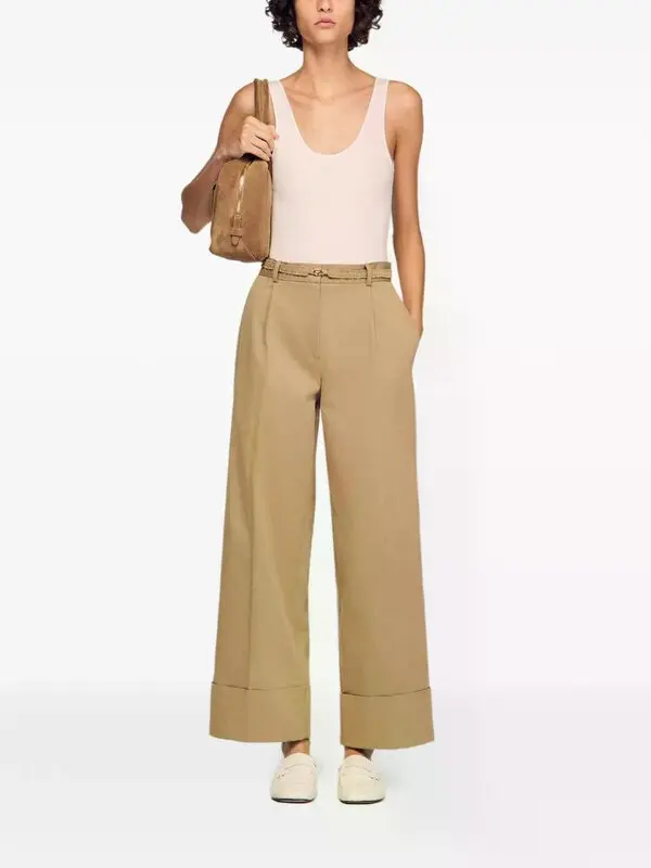Sandro Wide-leg Belted Cotton Blend Trousers