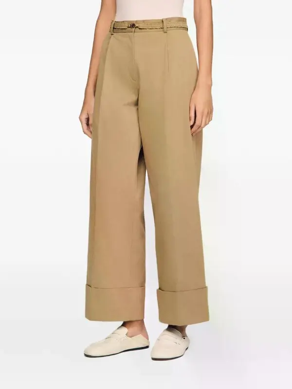 Sandro Wide-leg Belted Cotton Blend Trousers