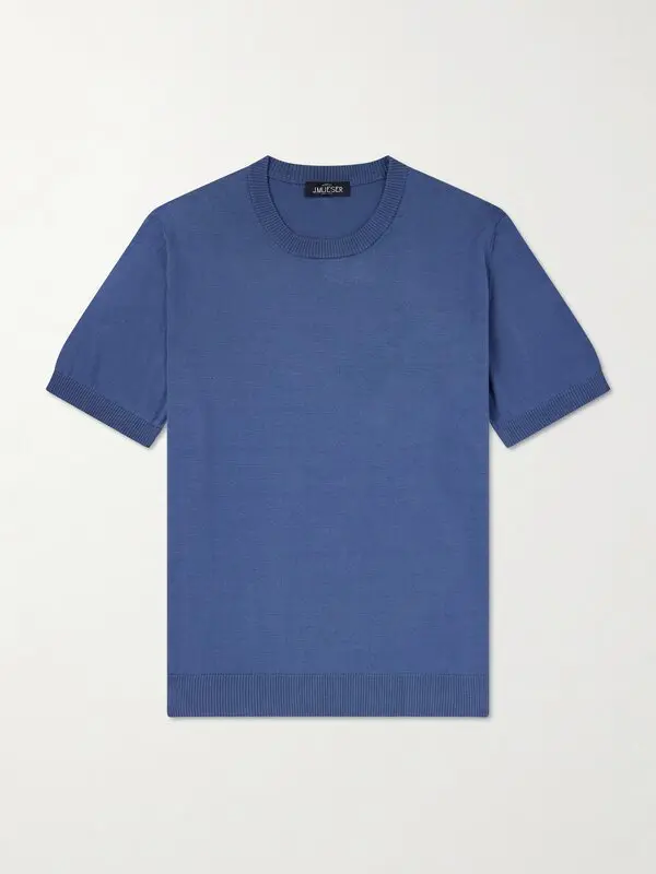 J. MUESER Knitted Cotton T-shirt - Blue