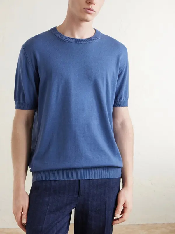 J. MUESER Knitted Cotton T-shirt - Blue