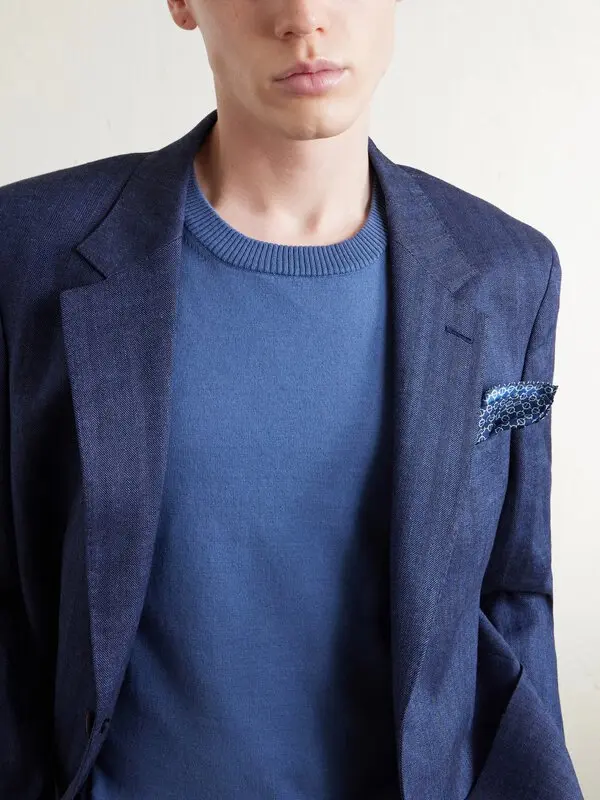 J. MUESER Knitted Cotton T-shirt - Blue
