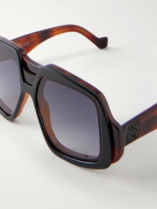 Loewe Anagram Havana Geometric Acetate Sunglasses