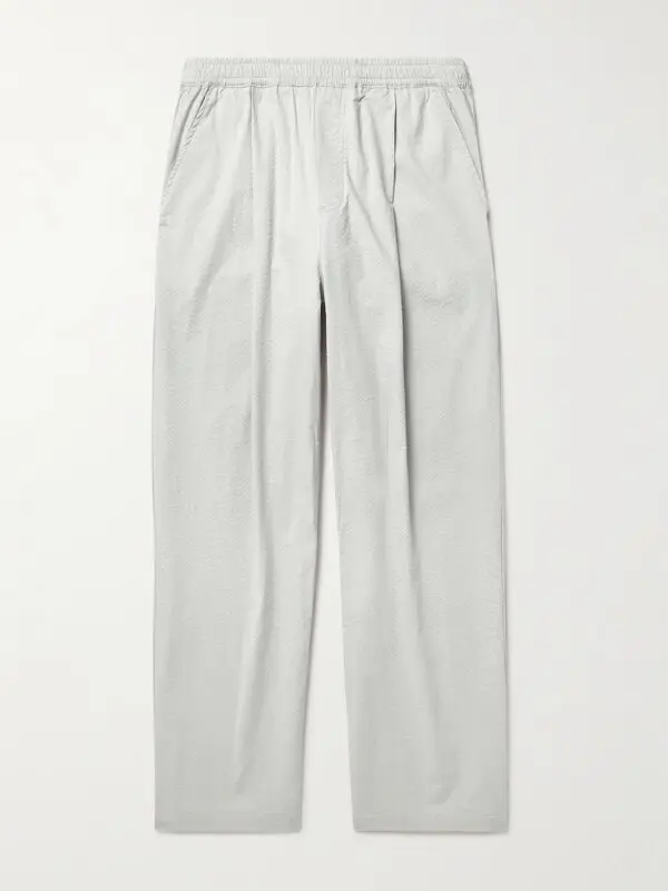 Folk Straight-pleated Cotton-blend Seersucker Trousers - Gray