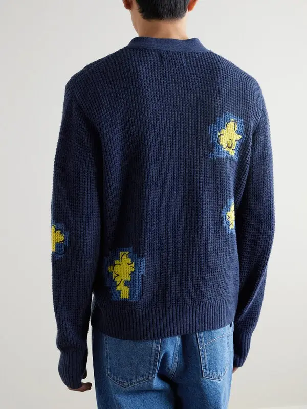 Folk Embroidered Waffle-knit Cardigan
