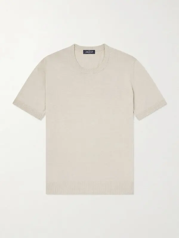 J. MUESER Knitted Linen And Cotton-blend T-shirt - Neutrals