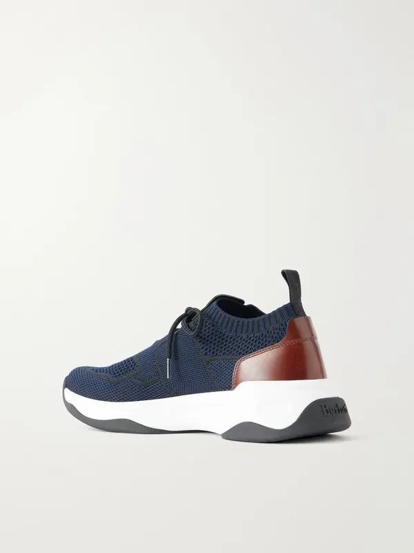 Berluti Shadow Leather-trimmed Stretch-knit Sneakers