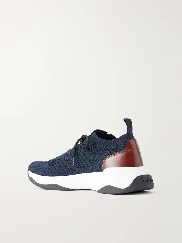 Berluti Shadow Leather-trimmed Stretch-knit Sneakers