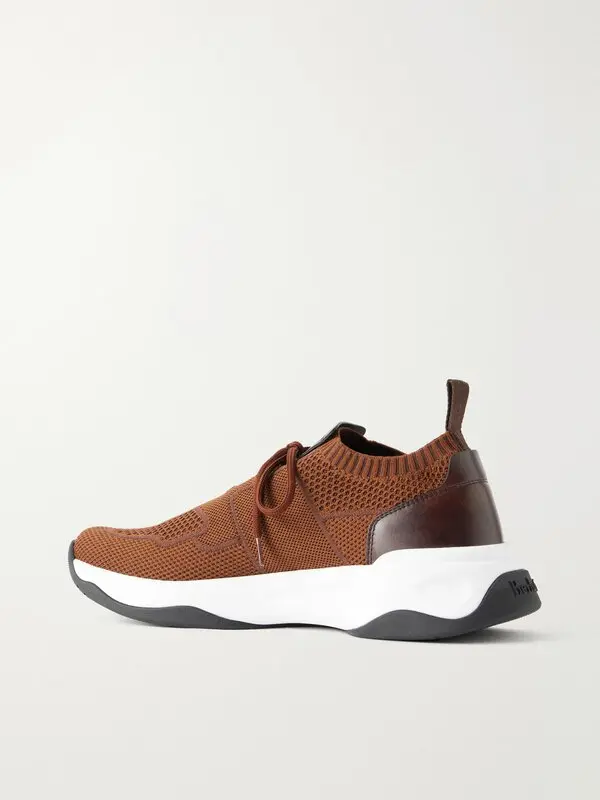 Berluti Shadow Leather-trimmed Stretch-knit Sneakers