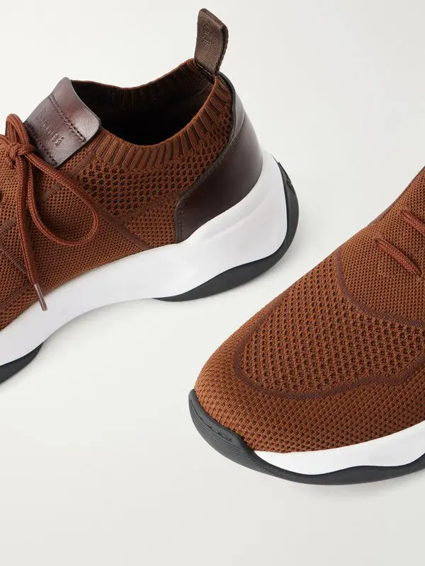 Berluti Shadow Leather-trimmed Stretch-knit Sneakers