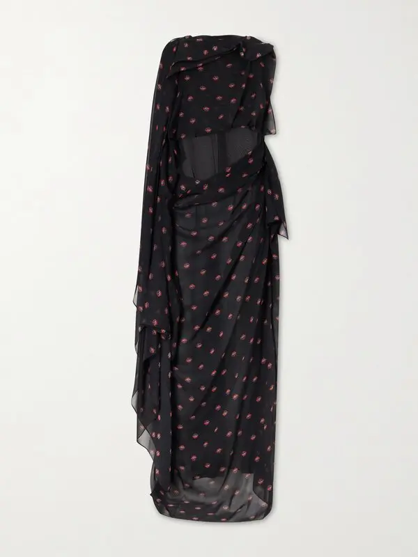 LIBEROWE Floral Print Silk Chiffon Gown