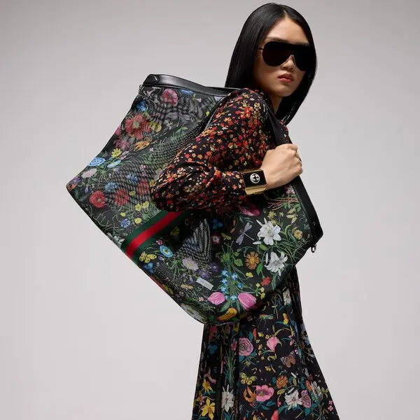 Gucci Giglio Flora Large Tote Bag In Fabric