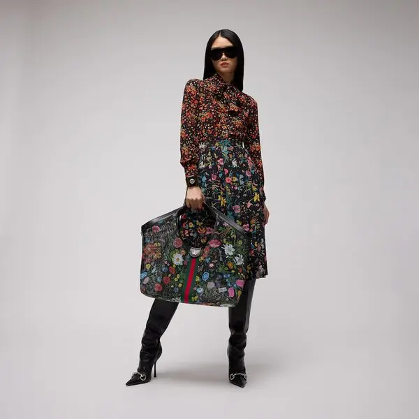 Gucci Giglio Flora Large Tote Bag In Fabric