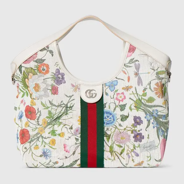Gucci Giglio Small Tote Bag In Fabric - Beige