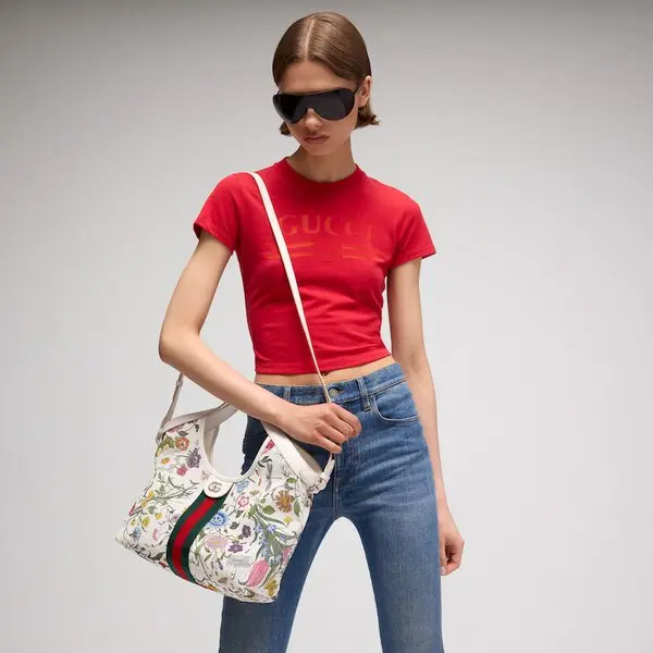 Gucci Giglio Small Tote Bag In Fabric - Beige
