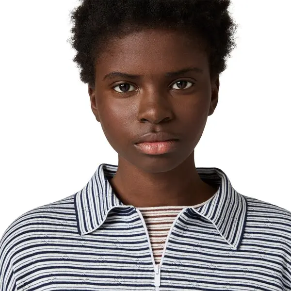 Miu Miu Striped Knit Long Sleeve Polo