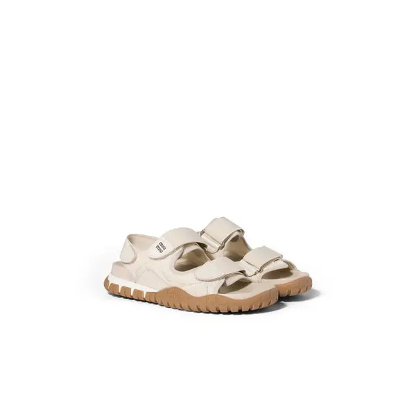 Miu Miu Technical Fabric And Suede Sandals - Ivory