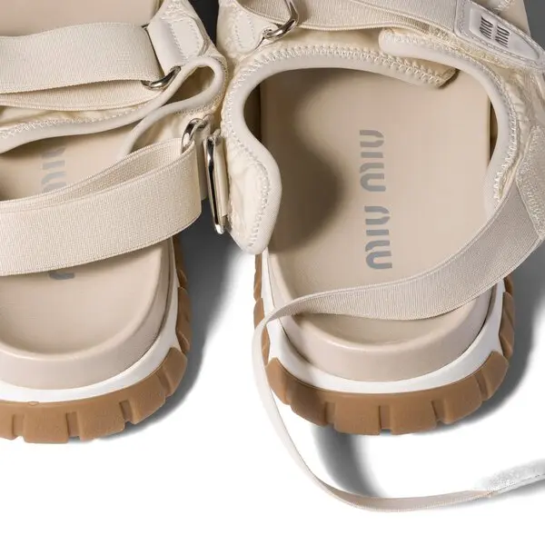Miu Miu Technical Fabric And Suede Sandals - Ivory