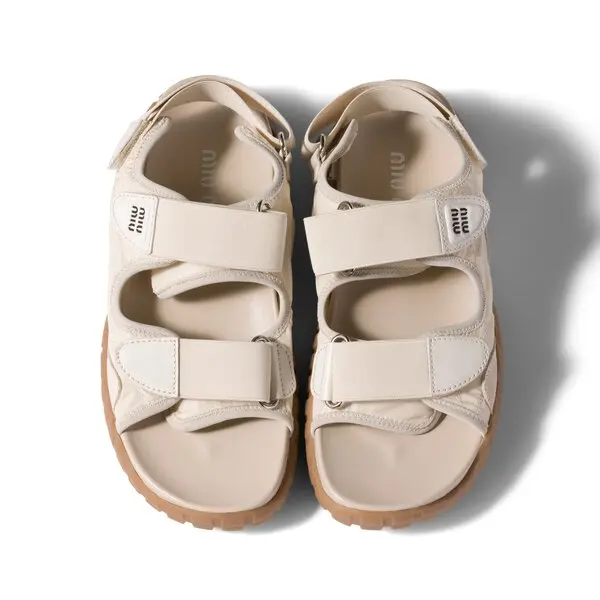 Miu Miu Technical Fabric And Suede Sandals - Ivory