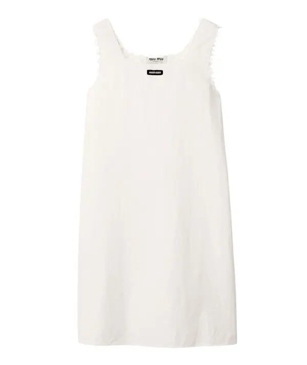 Miu Miu Slubbed Poplin Sleeveless Dress With Lace Detail