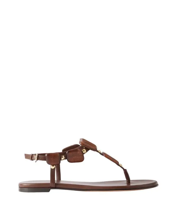 GIANVITO ROSSI Embellished Leather Flat Sandals - Brown