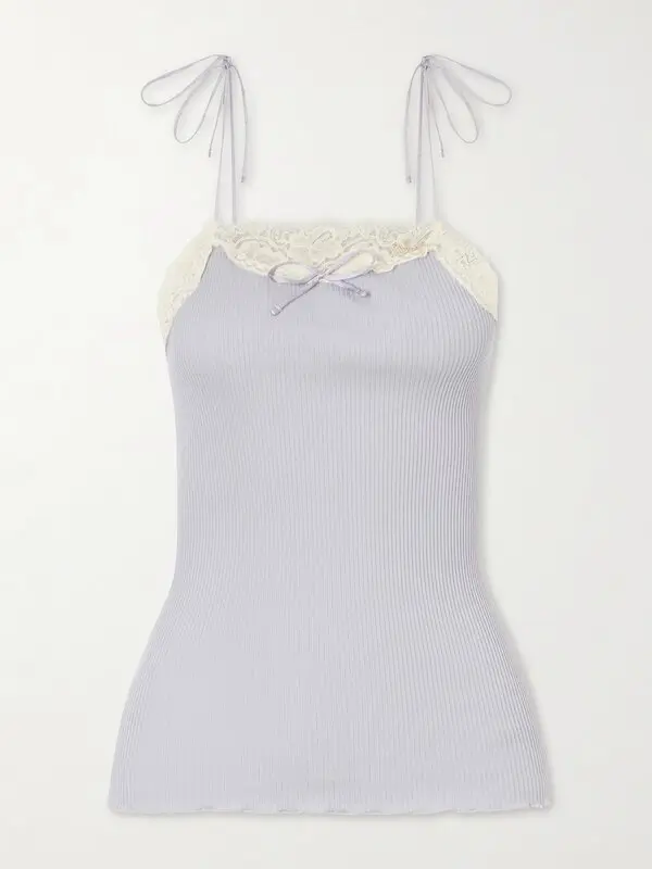 Chloé Logo-embroidered Lace-trimmed Cotton And Silk-blend Tank
