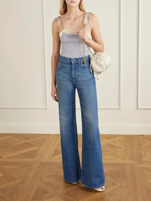 Chloé Logo-embroidered Lace-trimmed Cotton And Silk-blend Tank