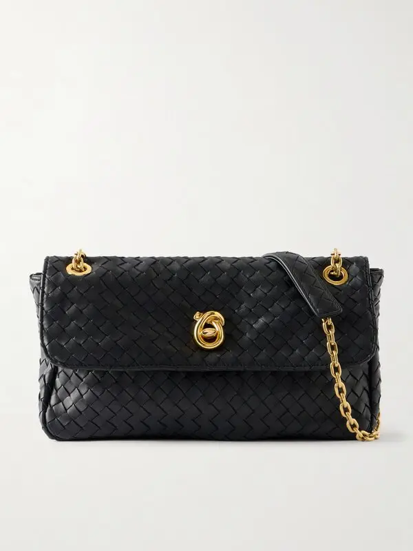 Bottega Veneta Madison Intrecciato Leather Shoulder Bag - Black