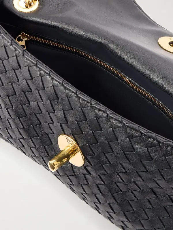 Bottega Veneta Madison Intrecciato Leather Shoulder Bag - Black