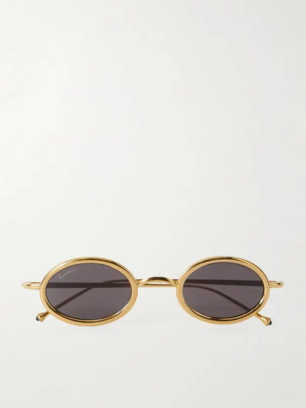 CARTIER Oval-frame Gold-tone Titanium Sunglasses - Black