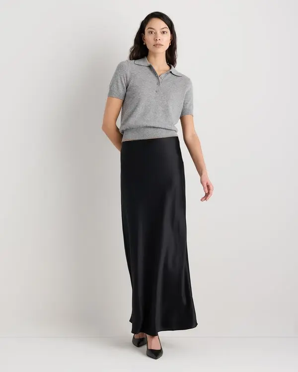Quince Mongolian Cashmere Short Sleeve Polo - Heather Grey
