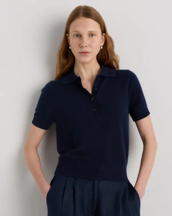 Quince Mongolian Cashmere Short Sleeve Polo - True Navy