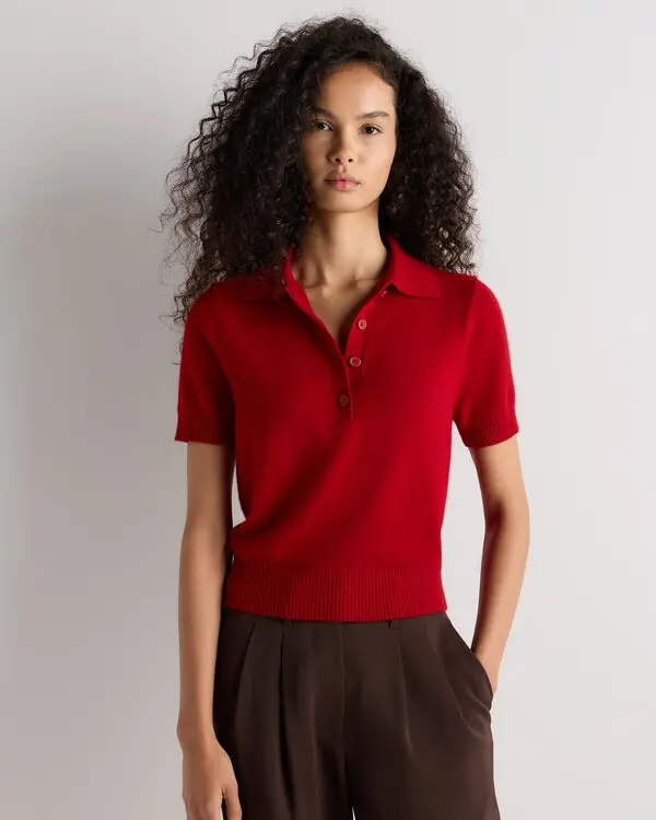 Quince Mongolian Cashmere Short Sleeve Polo - Varsity Red