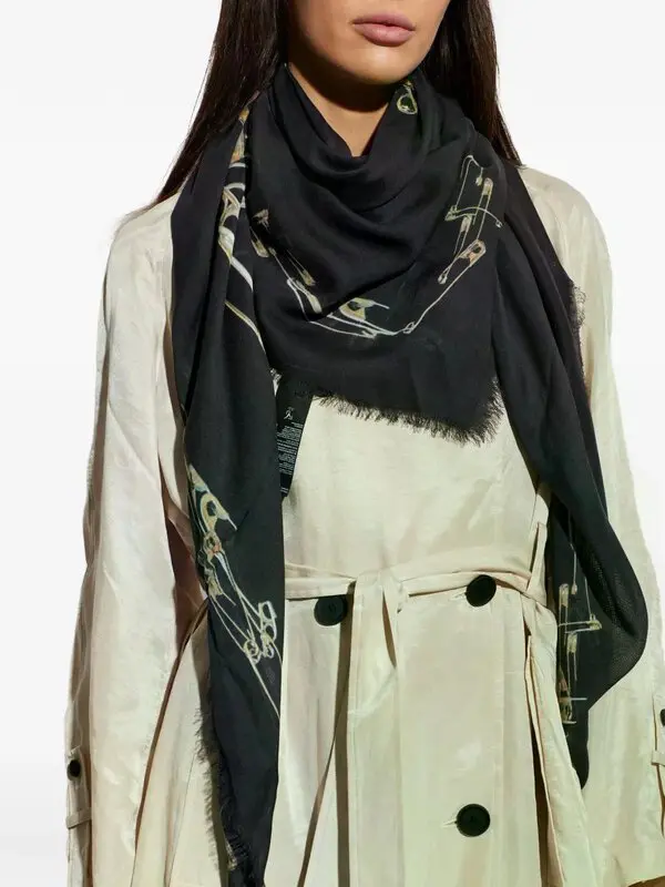 ALLSAINTS Cora Safety-pin-print Frayed Scarf - Black