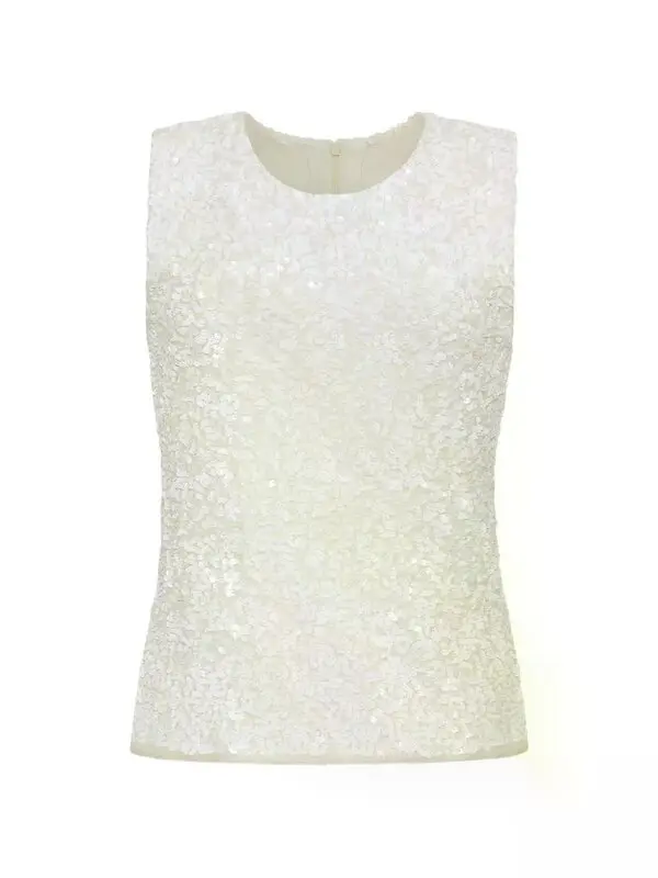 Adam Lippes Ivory Sequin Embellished Sleeveless Top - Neutrals