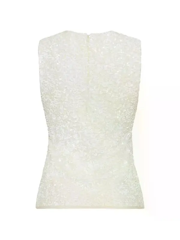 Adam Lippes Ivory Sequin Embellished Sleeveless Top