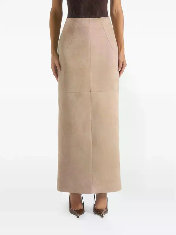 Manière De Voir Beige Suede Maxi Skirt With Adjustable Waist