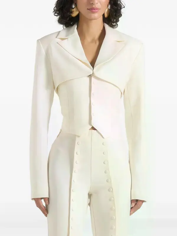 Manière De Voir Off-white Twill Texture Cropped Blazer And Strapless Top Set