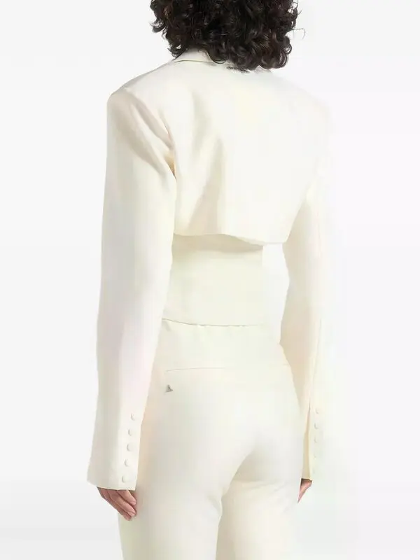 Manière De Voir Off-white Twill Texture Cropped Blazer And Strapless Top Set