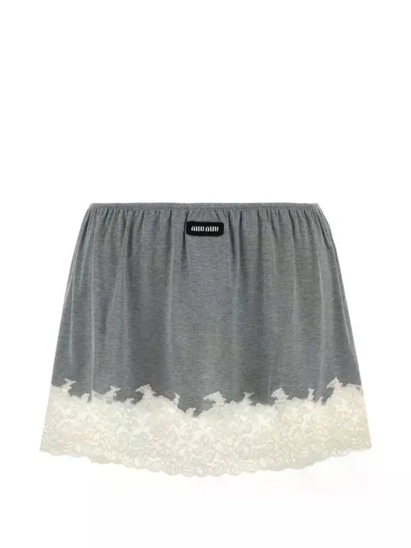 Miu Miu Silk Jersey Floral Lace Skirt - Grey
