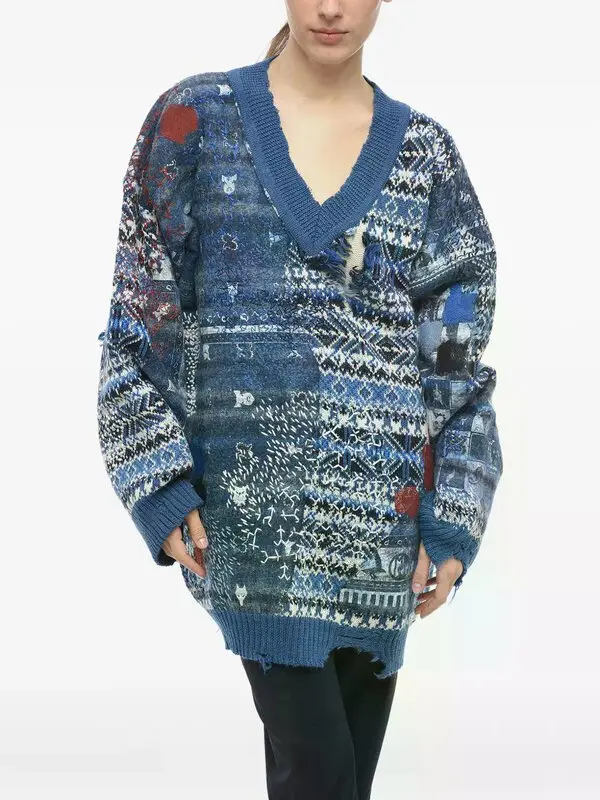 MAISON MARGIELA Embroidered V-neck Sweater - Blue