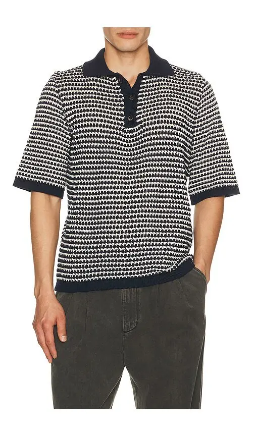 PEREGRINE Island Crochet Button Polo In Blue