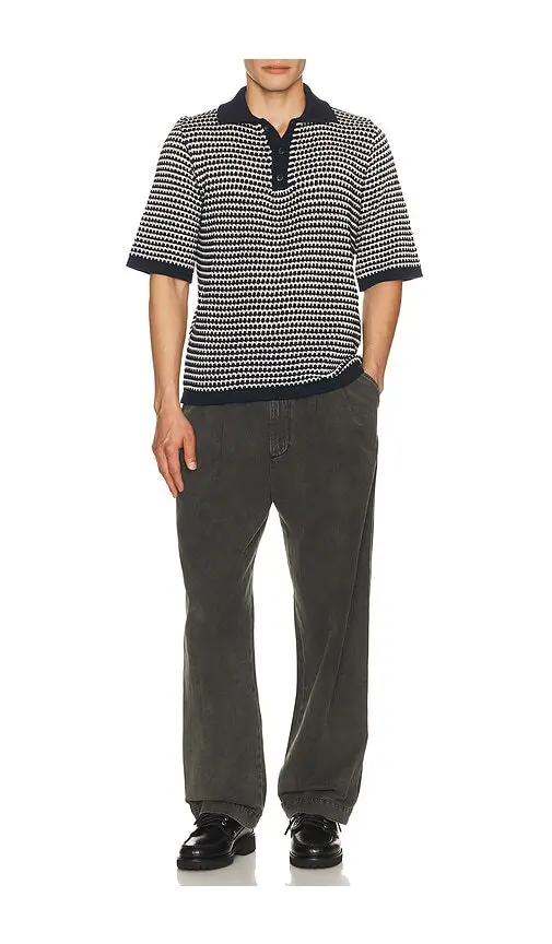PEREGRINE Island Crochet Button Polo In Blue