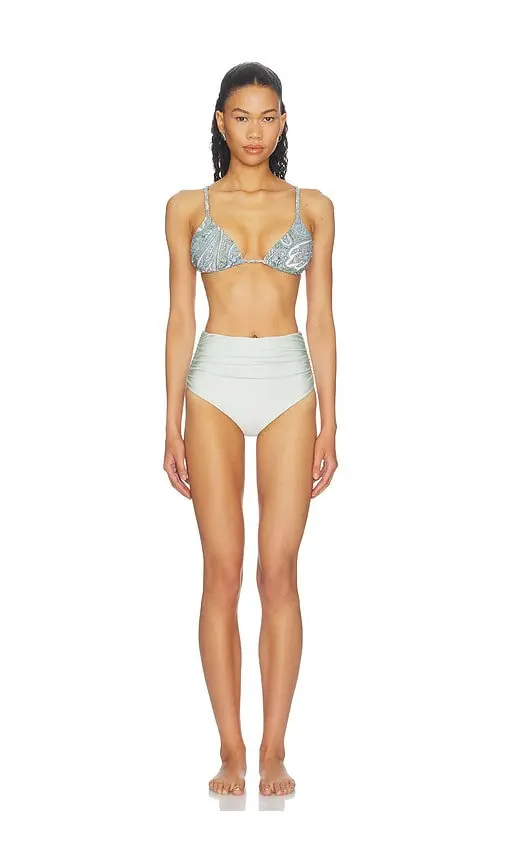 Simkhai Teya High Waisted Ruched Bikini Bottom - Mint