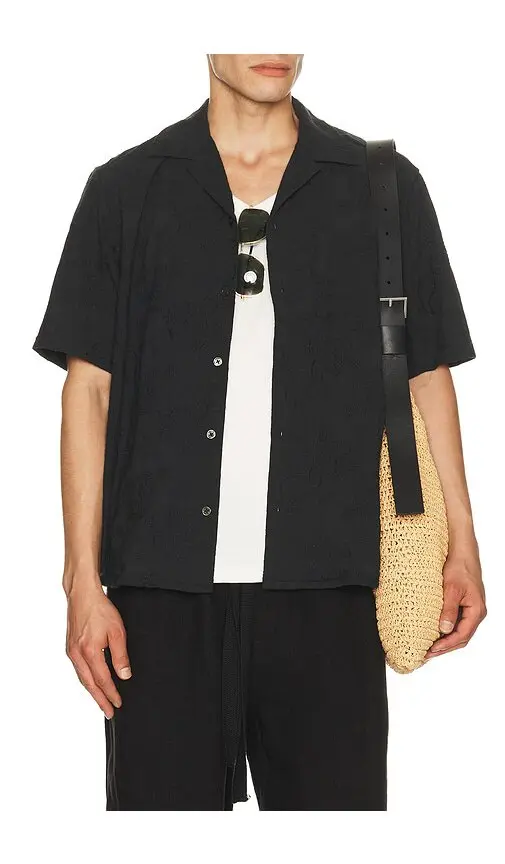 CORRIDOR Paisley Embroidery Short Sleeve Shirt - Black