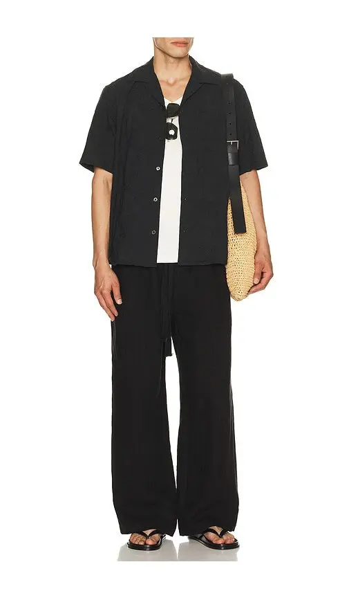 CORRIDOR Paisley Embroidery Short Sleeve Shirt - Black