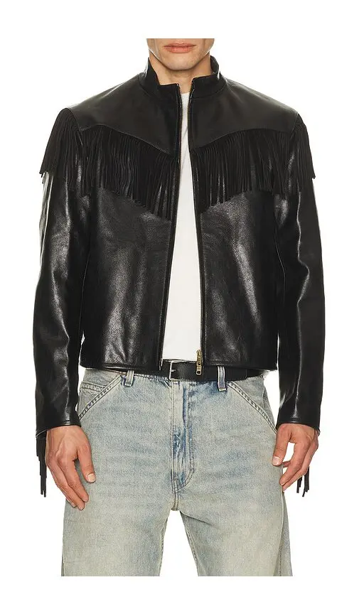 AUSTIN POST Leather Fringed Western Cafe Racer Jacket